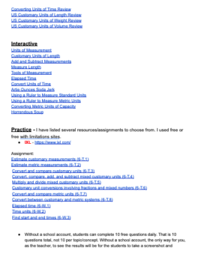 Complete Online Distance Learning 6th Estimate/Convert Measurement 6.GM ...