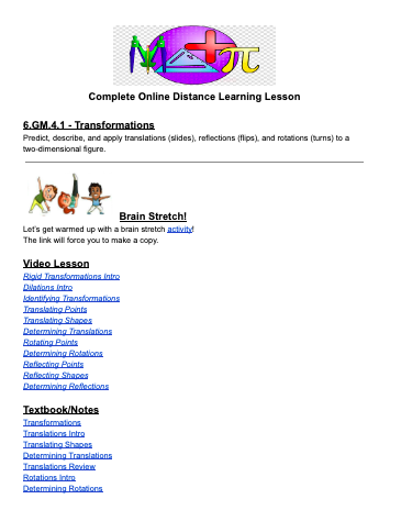Complete Online Distance Learning 6th Math Transformations 6.GM.4.1 ...
