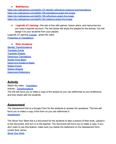Complete Online Distance Learning 6th Math Transformations 6.GM.4.1 ...