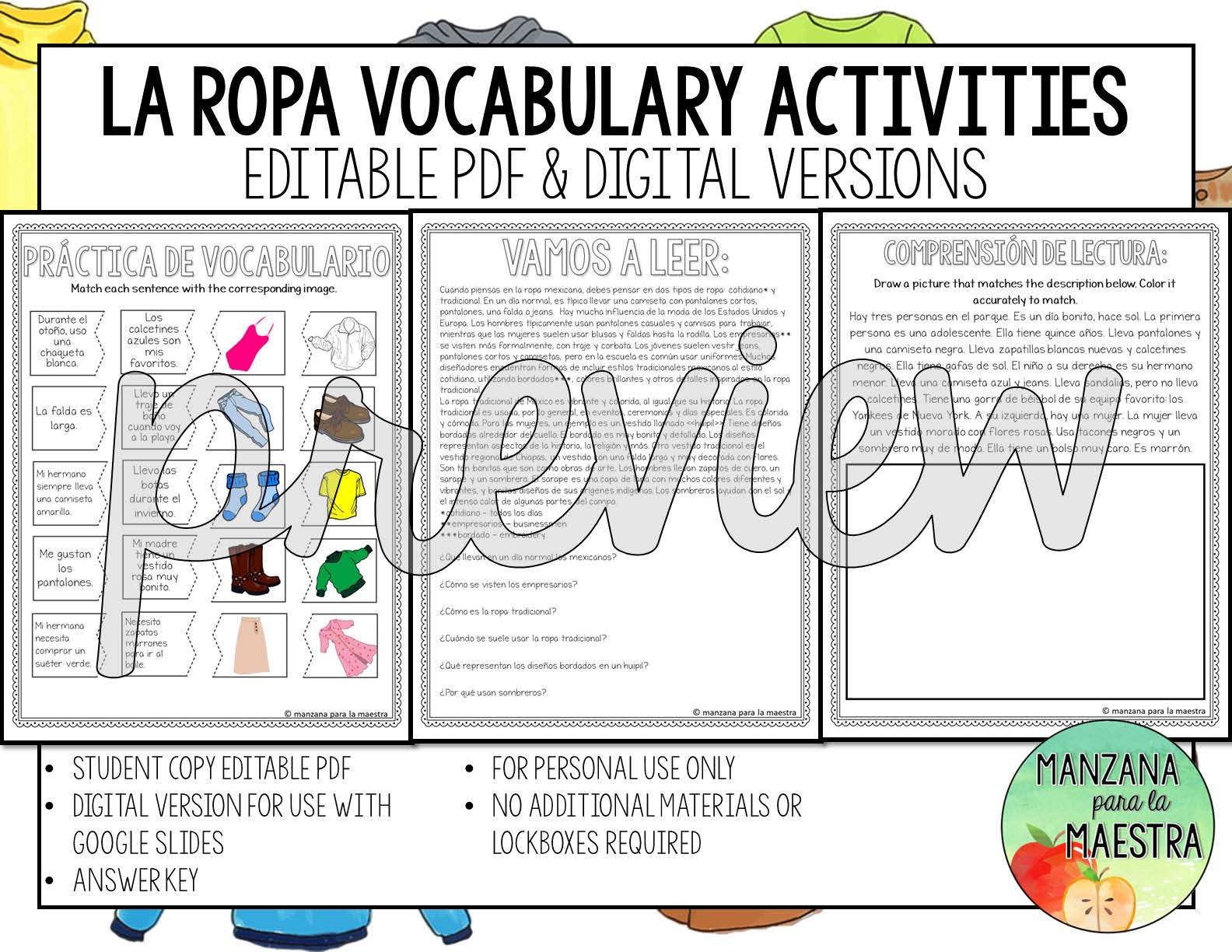 La Ropa Vocabulary activities for Clothing in Spanish | Made By Teachers