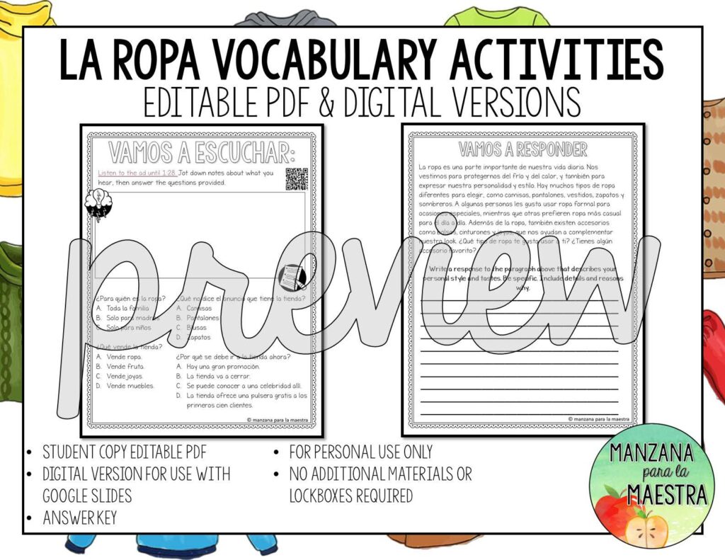 La Ropa Vocabulary activities for Clothing in Spanish | Made By Teachers