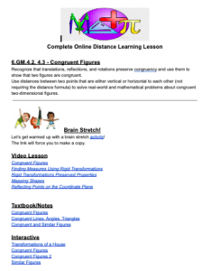 Complete Online Distance Learning 6th Math Congruent Figures 6.GM.4.2 ...