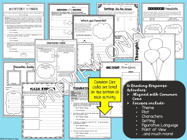 The Twits Novel Study Unit | Comprehension and Vocabulary with ...