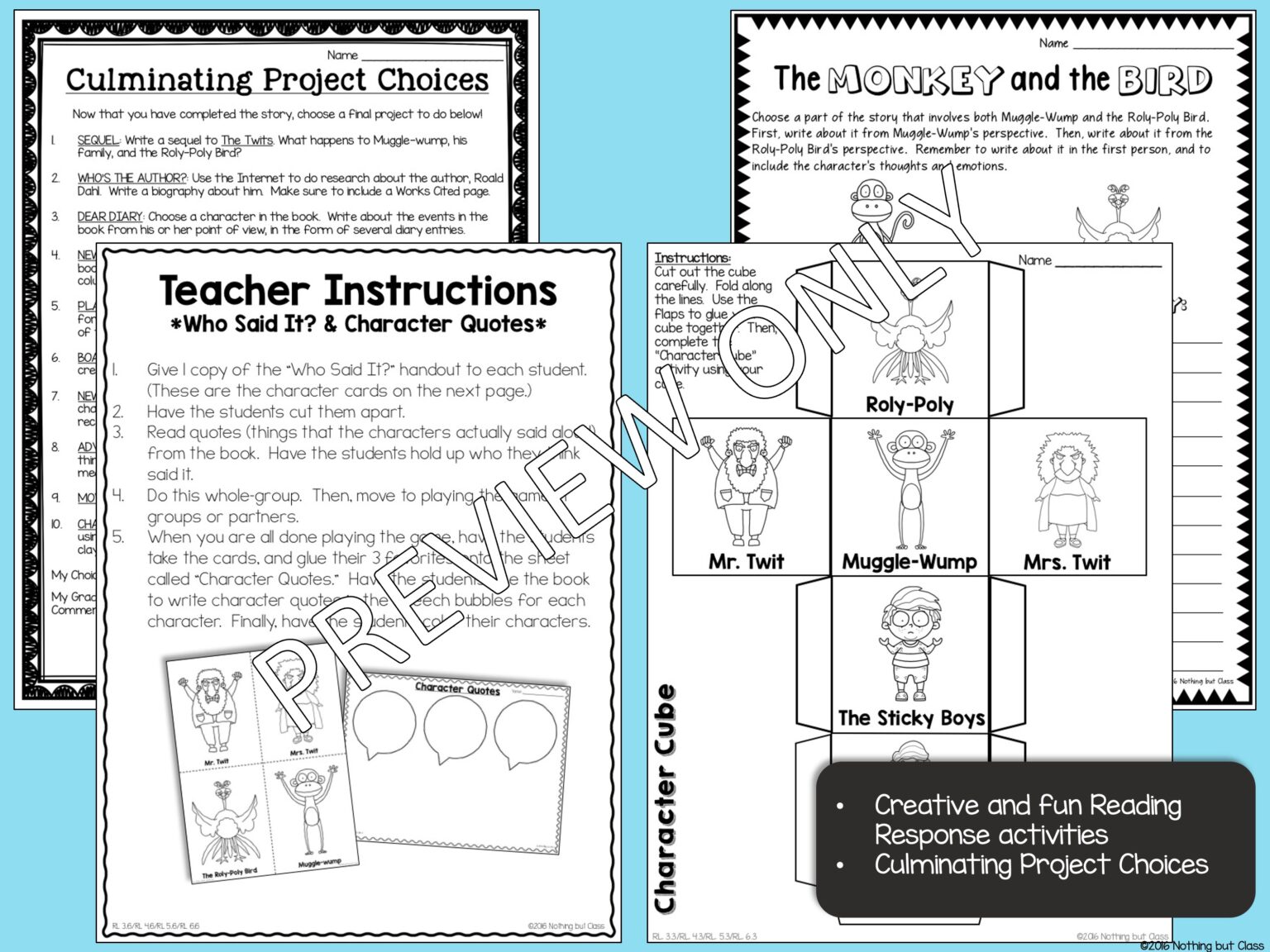 The Twits Novel Study Unit | Comprehension and Vocabulary with ...