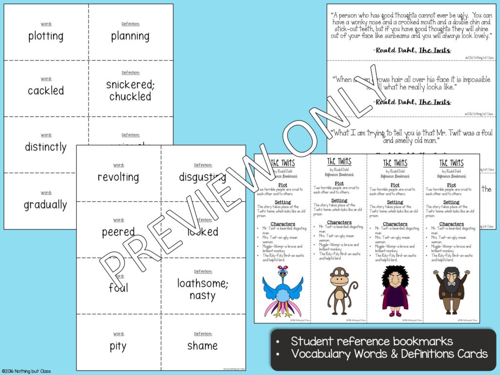 The Twits Novel Study Unit | Comprehension and Vocabulary with ...