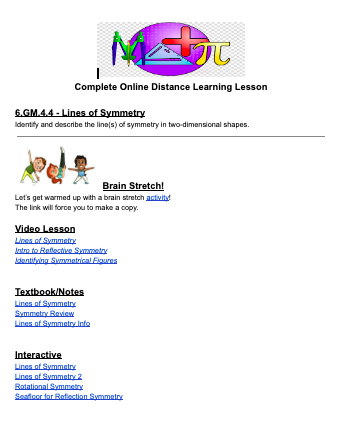 Complete Online Distance Learning 6th Math Lines of Symmetry 6.GM.4.4 ...