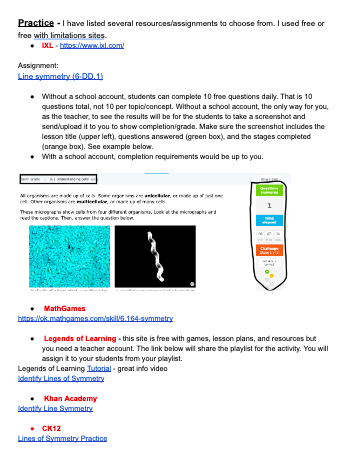 Complete Online Distance Learning 6th Math Lines of Symmetry 6.GM.4.4 ...