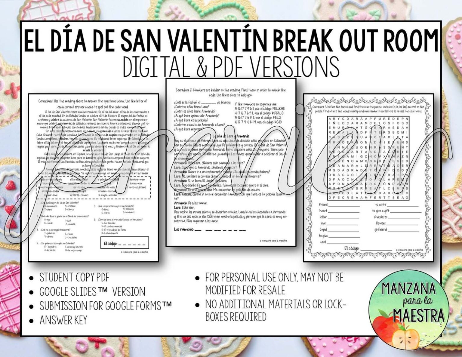 Día de San Valentin Escape Room Spanish Valentine's Day activity | Made ...