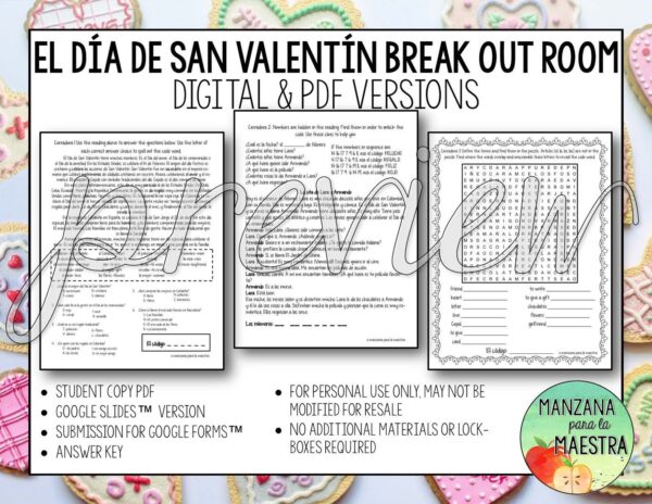 Día de San Valentin Escape Room Spanish Valentine's Day activity | Made ...