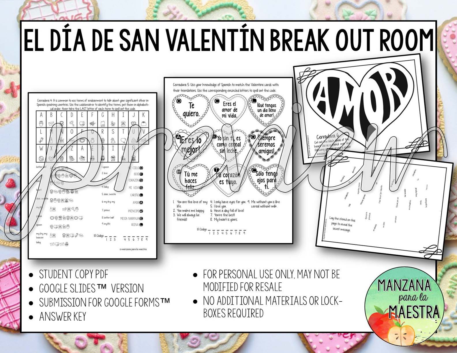 Día de San Valentin Escape Room Spanish Valentine's Day activity | Made ...
