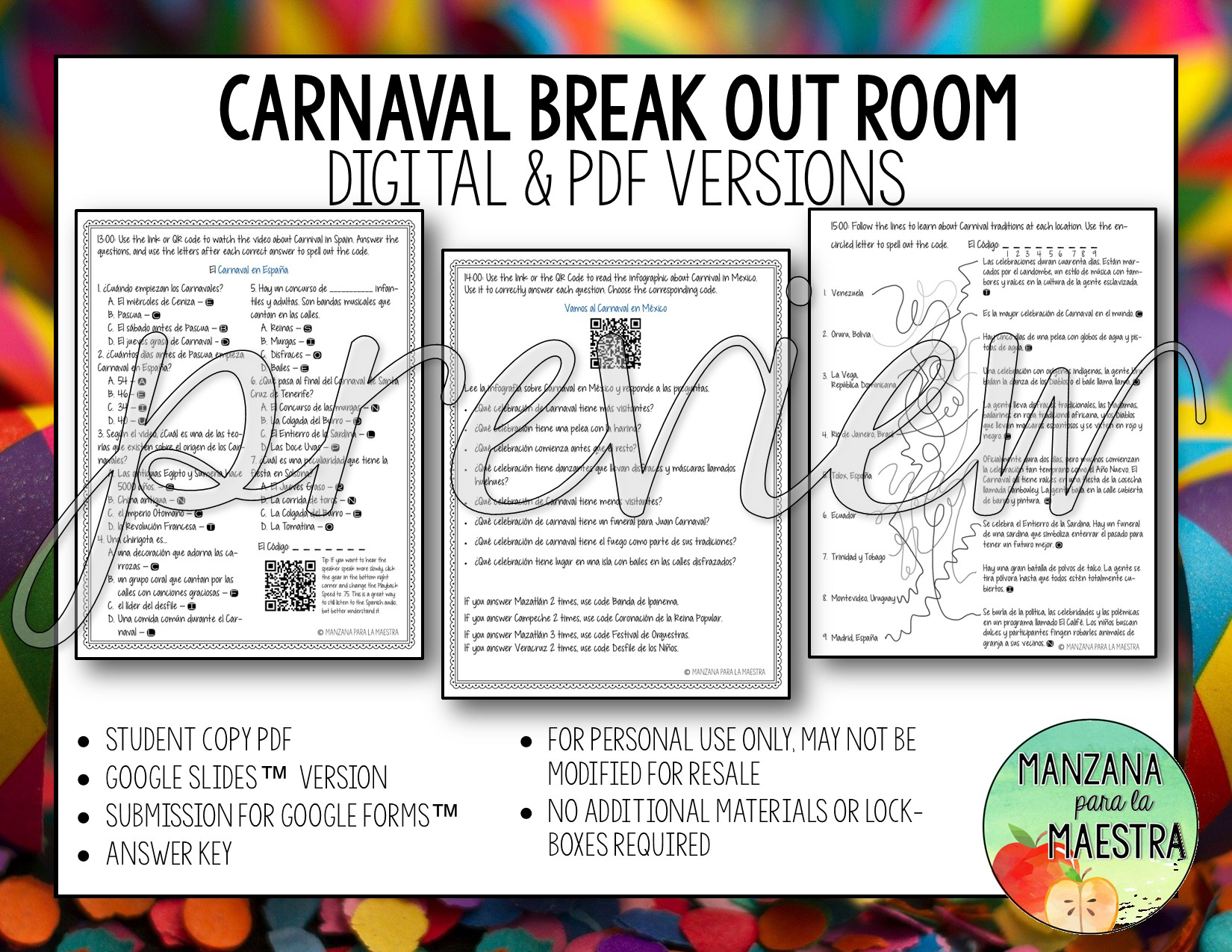 Carnaval Escape Room in Spanish | Made By Teachers