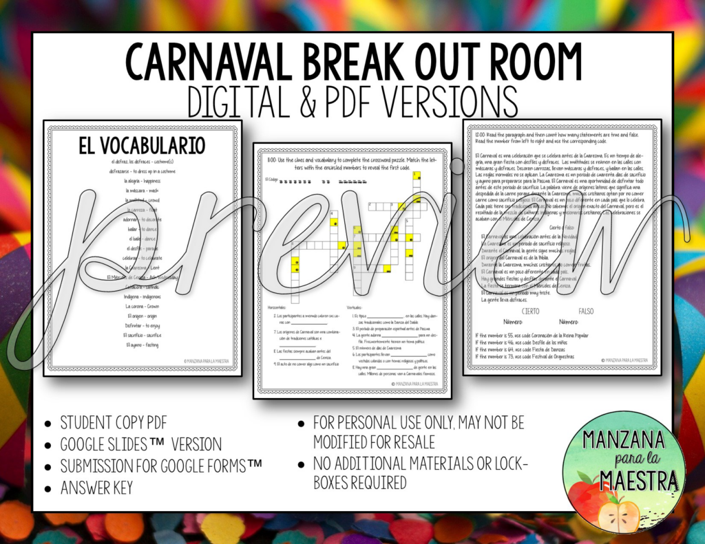 Carnaval Escape Room in Spanish | Made By Teachers