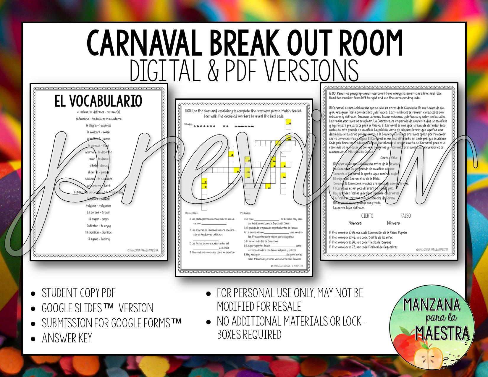 Carnaval Escape Room in Spanish | Made By Teachers