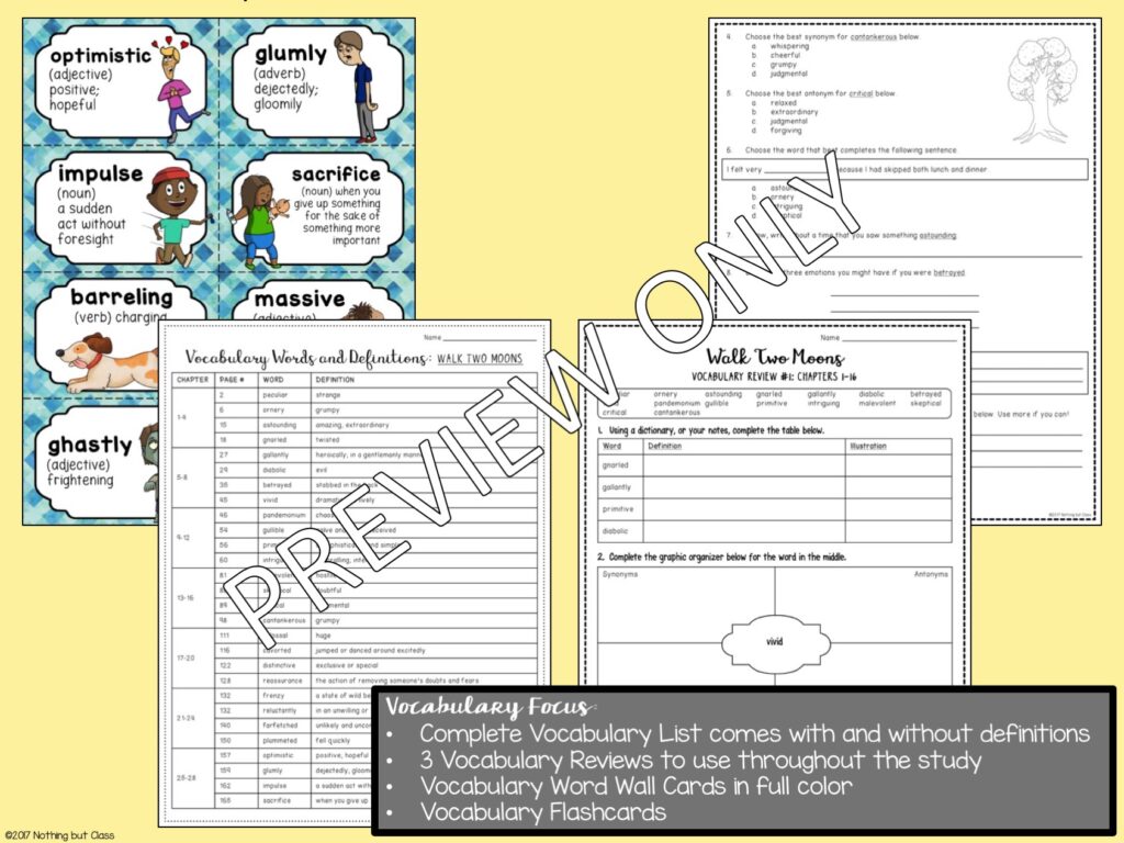 Walk Two Moons Novel Study Unit | Comprehension and Vocabulary with ...