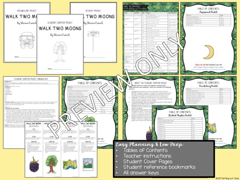 Walk Two Moons Novel Study Unit | Comprehension and Vocabulary with ...