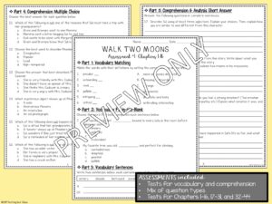 Walk Two Moons Novel Study Unit | Comprehension and Vocabulary with ...