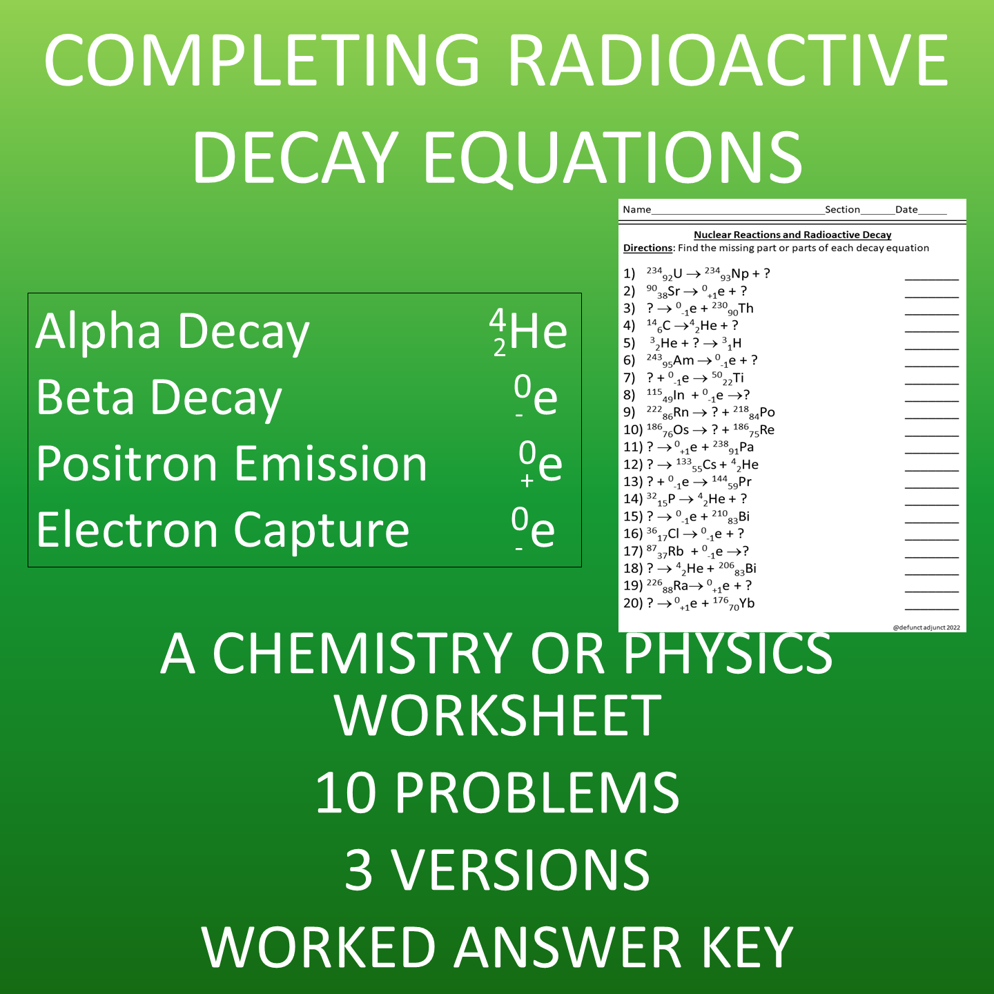 Completing Radioactive Decay Equations A Chemistry Or Physics