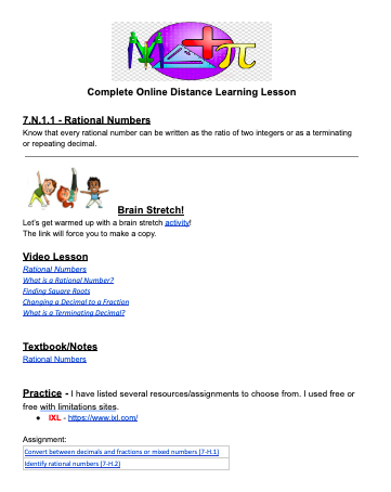 Complete Online Distance Learning 7th Math Rational Numbers 7.N.1.1 ...