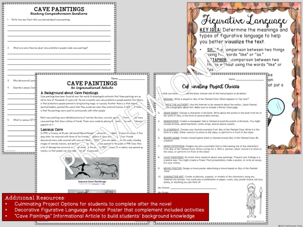 Boy of the Painted Cave Novel Study Unit | Comprehension and Vocabulary ...