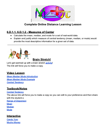 Complete Online Distance Learning 6th Math Measures of Center 6.D.1.1 ...
