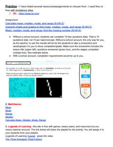 Complete Online Distance Learning 6th Math Measures of Center 6.D.1.1 ...