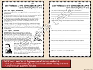 The Watsons Go to Birmingham - 1963 Novel Study Unit | Made By Teachers