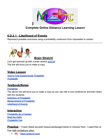 Complete Online Distance Learning 6th Math Likelihood of Events 6.D.2.1 ...