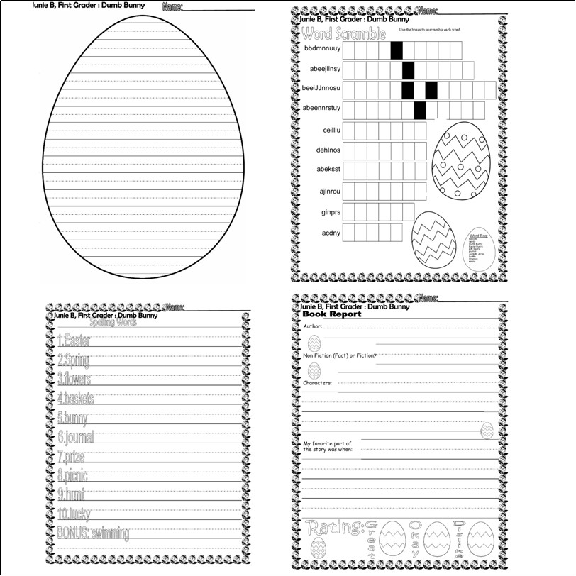 Junie B Jones Dumb Bunny Easter Book Companion Reading Comprehension ...