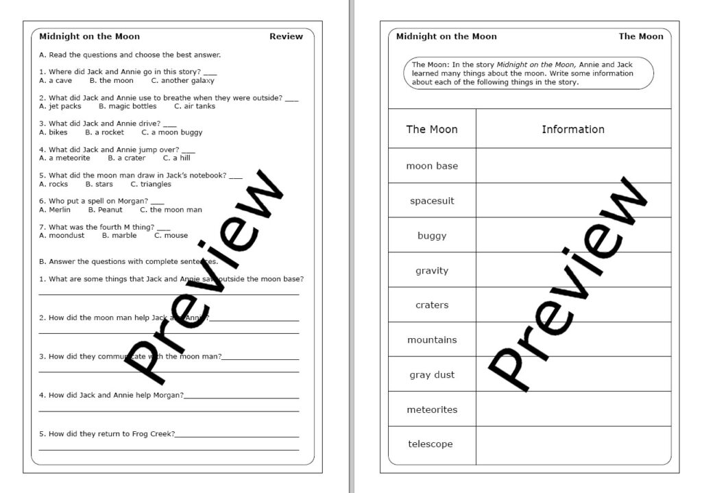 Magic Tree House "Midnight on the Moon" worksheets | Made By Teachers