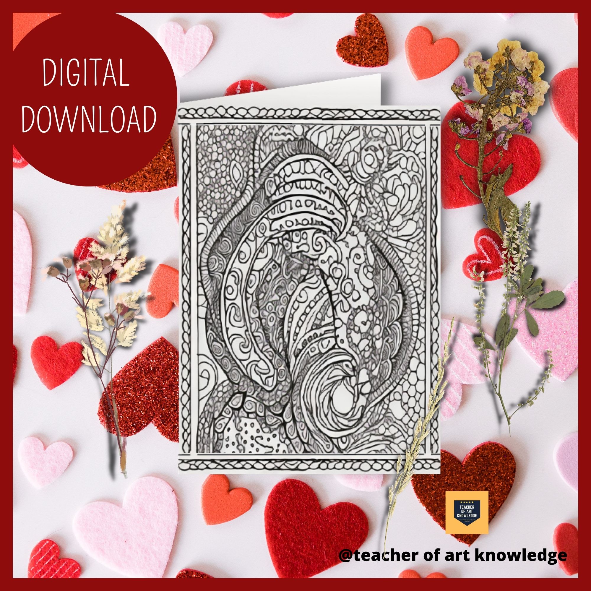 Valentine's greeting card - Zentangle Coloring Page | Made By Teachers