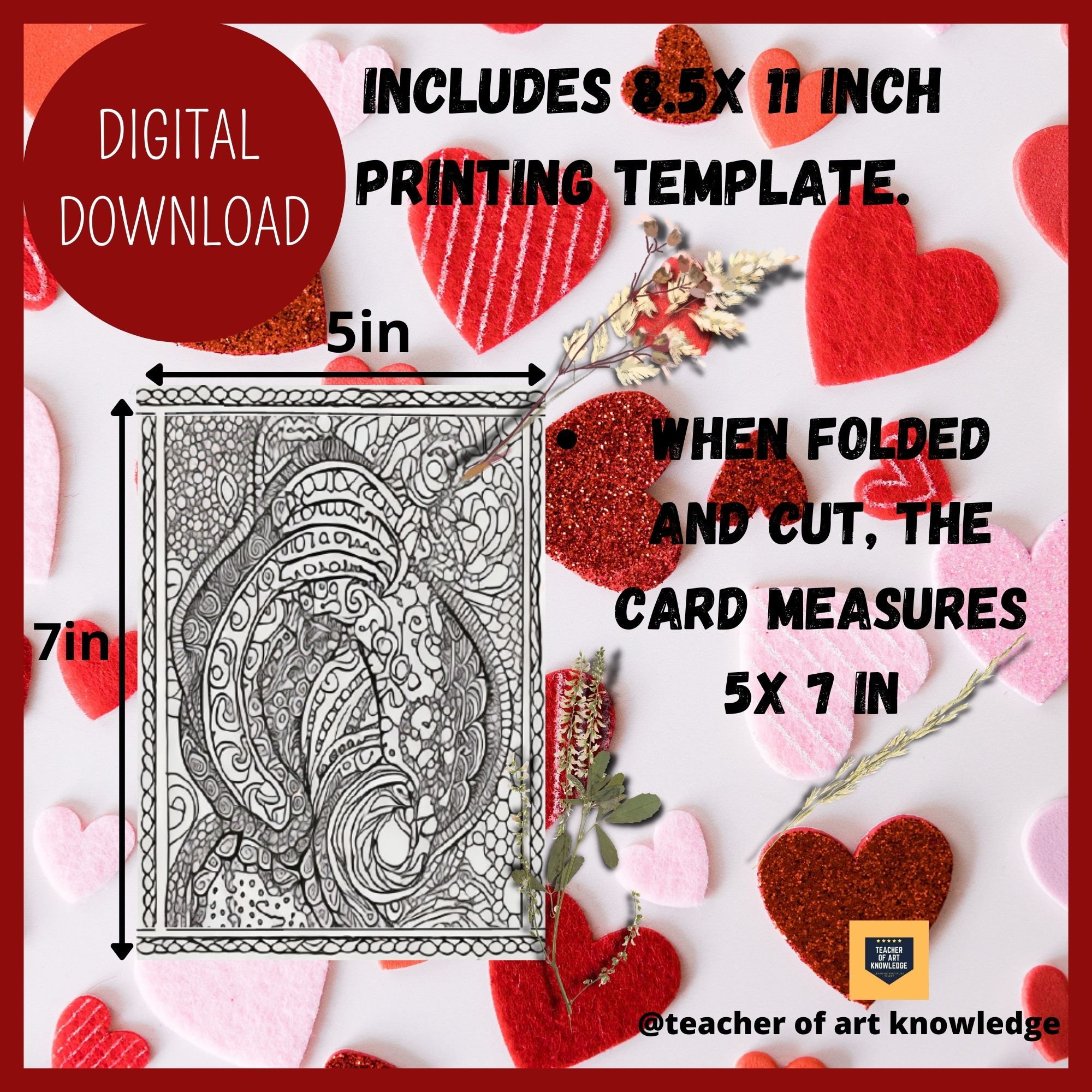 Valentine's greeting card - Zentangle Coloring Page | Made By Teachers