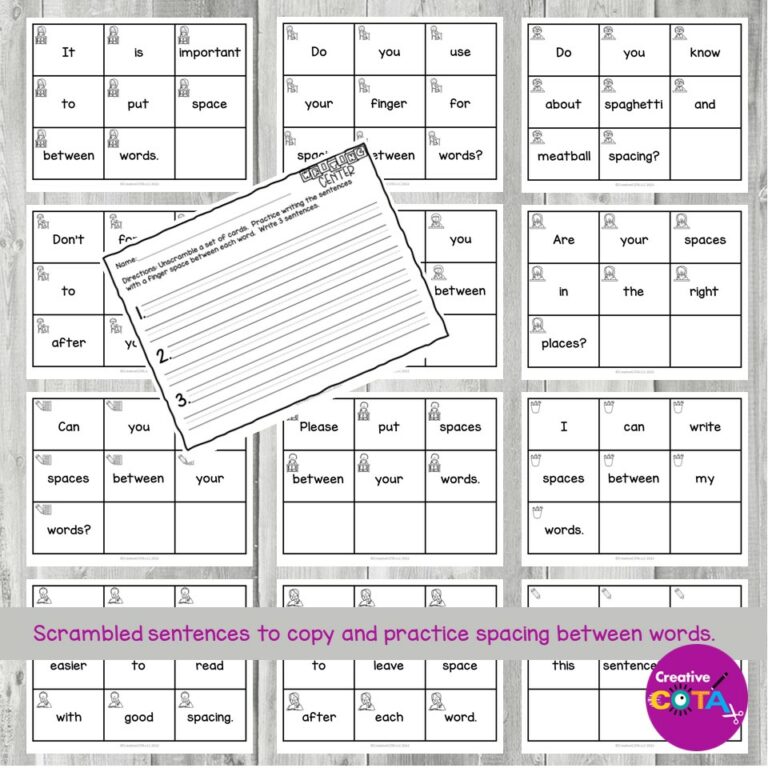 Kindergarten or 1st Grade Handwriting Practice for Spacing Between ...