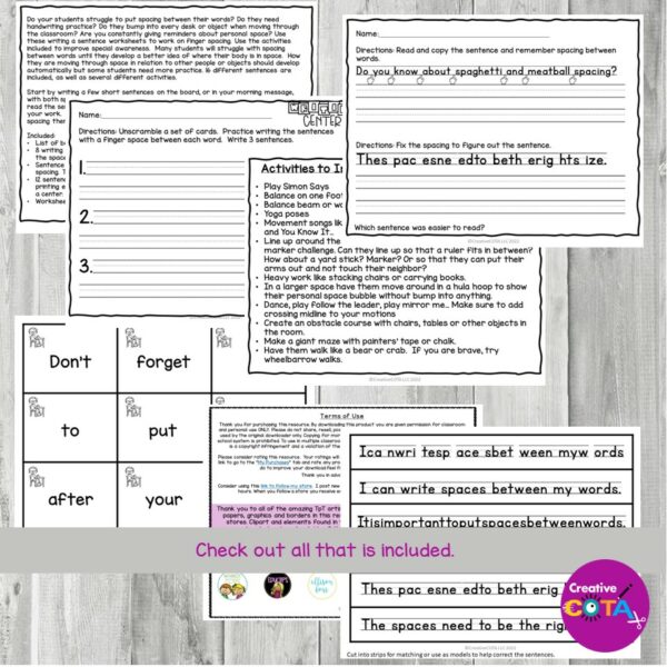 Handwriting Practice for Spacing Between Letters and Words | Made By ...