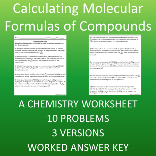 Molecular Formula Chemistry Worksheet 10 Problems | Made By Teachers
