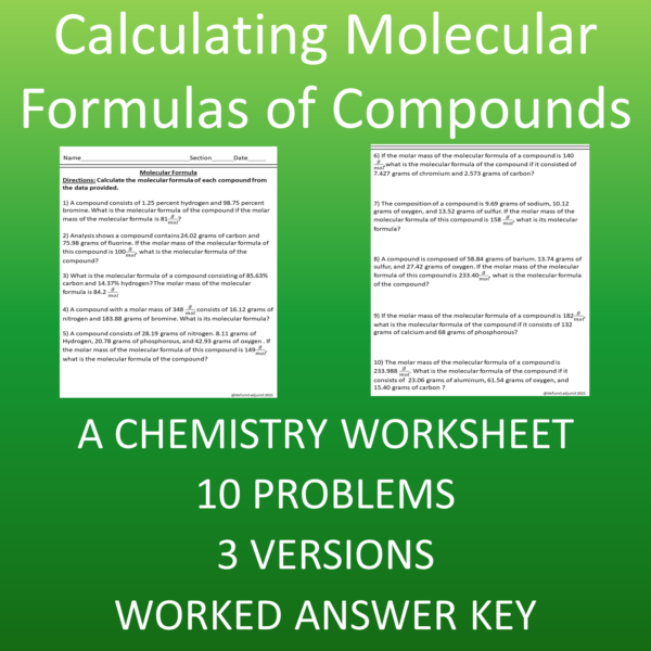 Molecular Formula Chemistry Worksheet 10 Problems | Made By Teachers