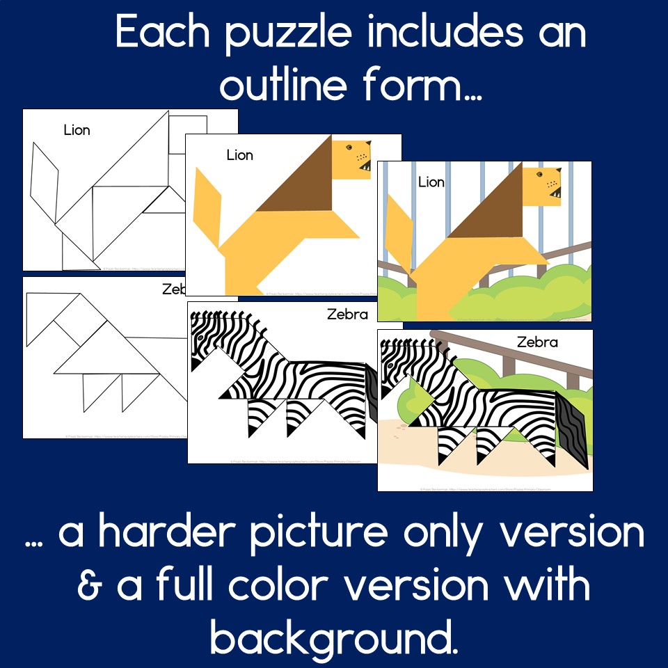 Zoo Animal Tangram Puzzles 2D Shapes Math Center | Made By Teachers