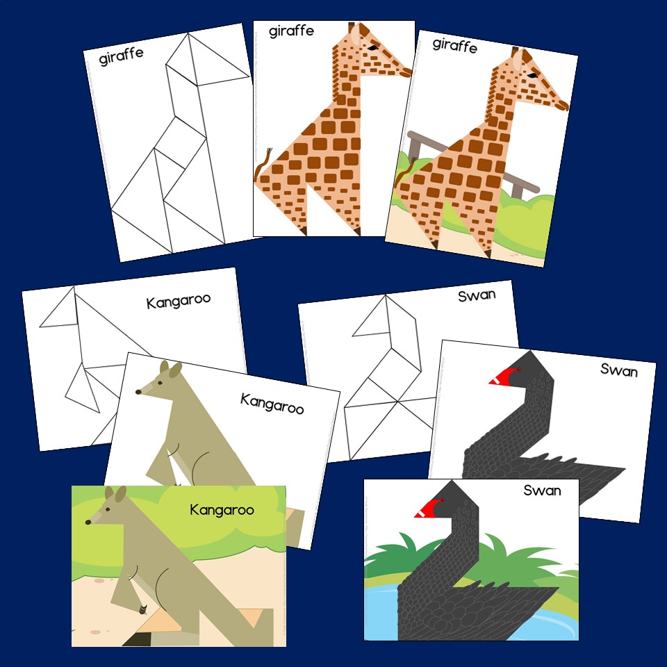 Zoo Animal Tangram Puzzles 2D Shapes Math Center | Made By Teachers