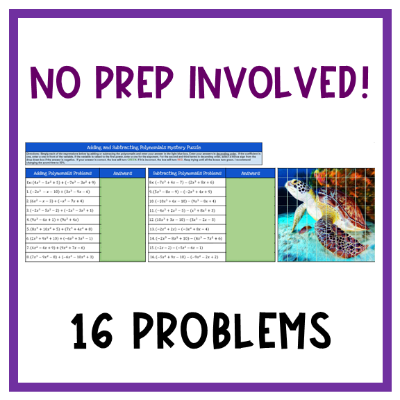 Adding and Subtracting Polynomials Activity Digital Pixel Art Mystery ...