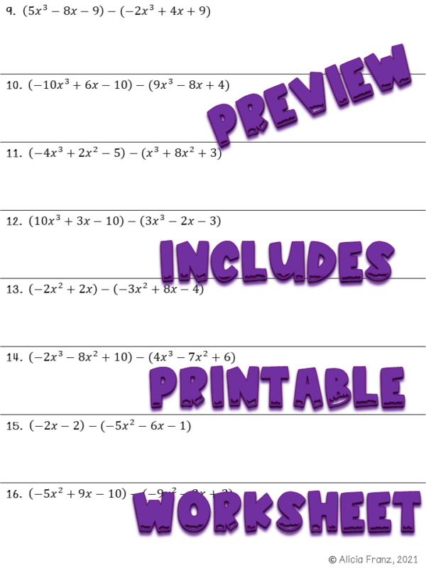 Adding and Subtracting Polynomials Activity Digital Pixel Art Mystery ...