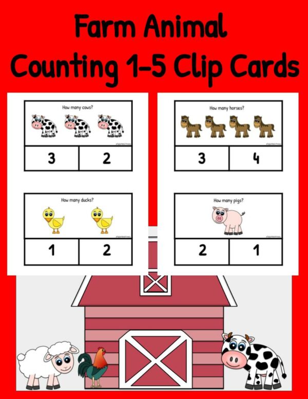 Farm Animal Counting 1-5 Clip Cards PreK, Kindergarten | Made By Teachers