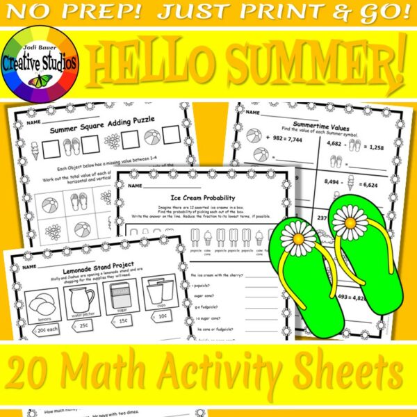 Hello Summer! Math Activity Sheets - No Prep! | Made By Teachers