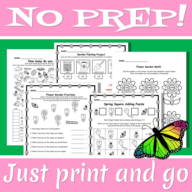 Welcome Spring! Math Activity Sheets - No Prep! | Made By Teachers