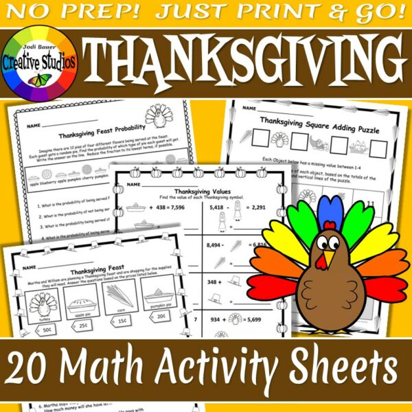 Thanksgiving Math Activity Sheets - No Prep! | Made By Teachers