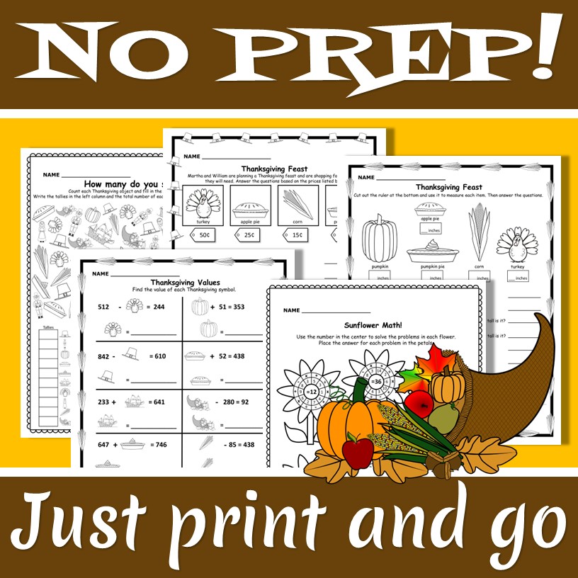 Thanksgiving Math Activity Sheets - No Prep! | Made By Teachers