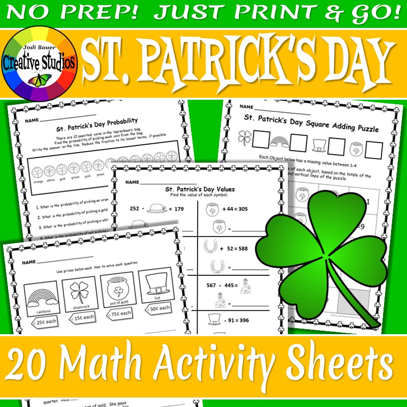St. Patrick's Day Math Activity Sheets - No Prep! | Made By Teachers