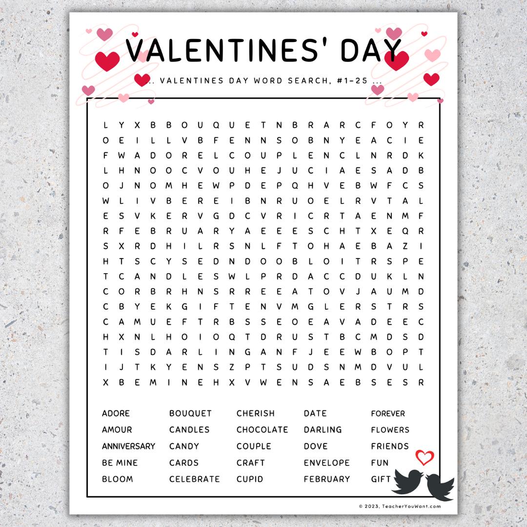 Valentine's Day Word Search, Puzzle Worksheets, Holiday Fun Activity ...