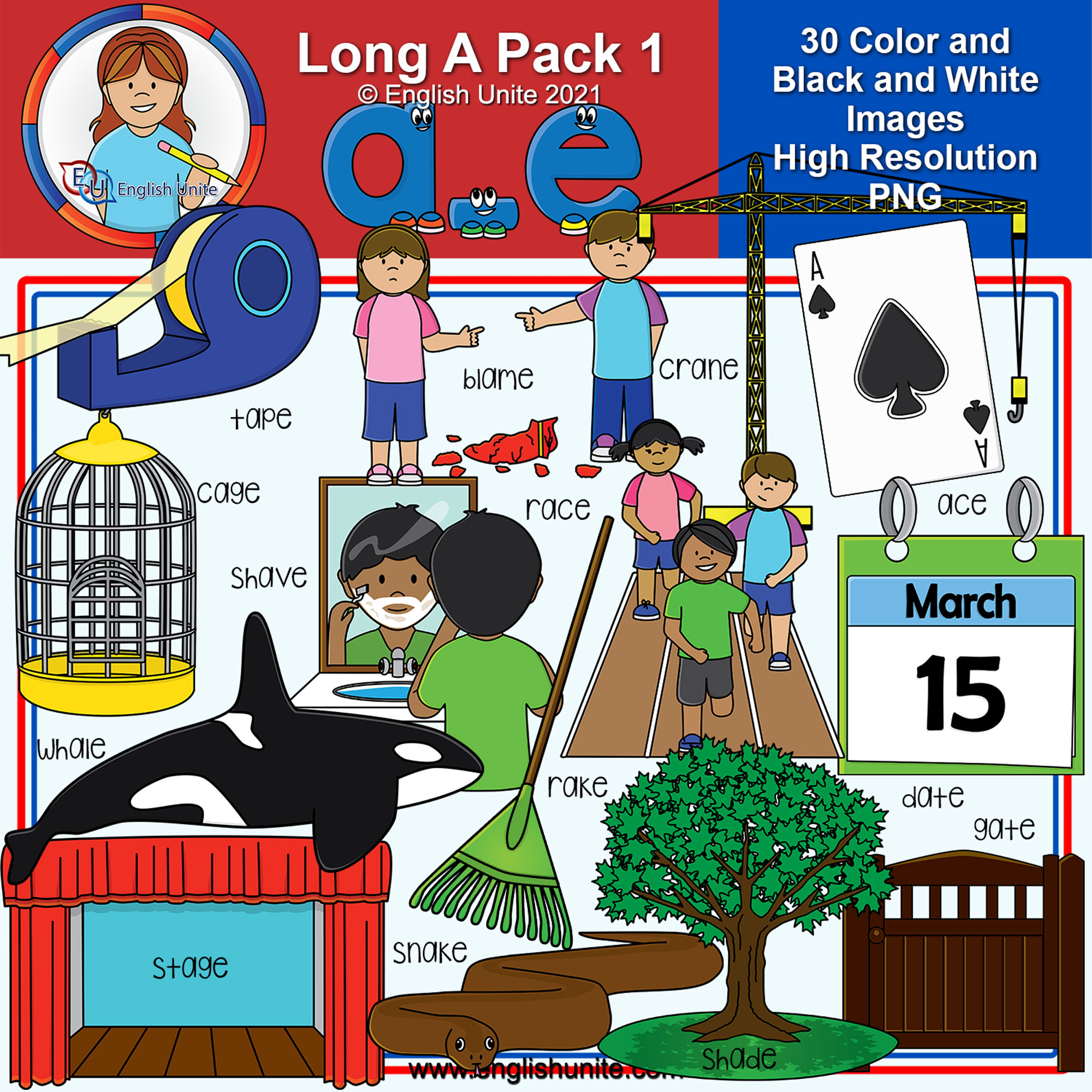 Clip Art - Long A Vowel Pack 1 (a-e) | Made By Teachers
