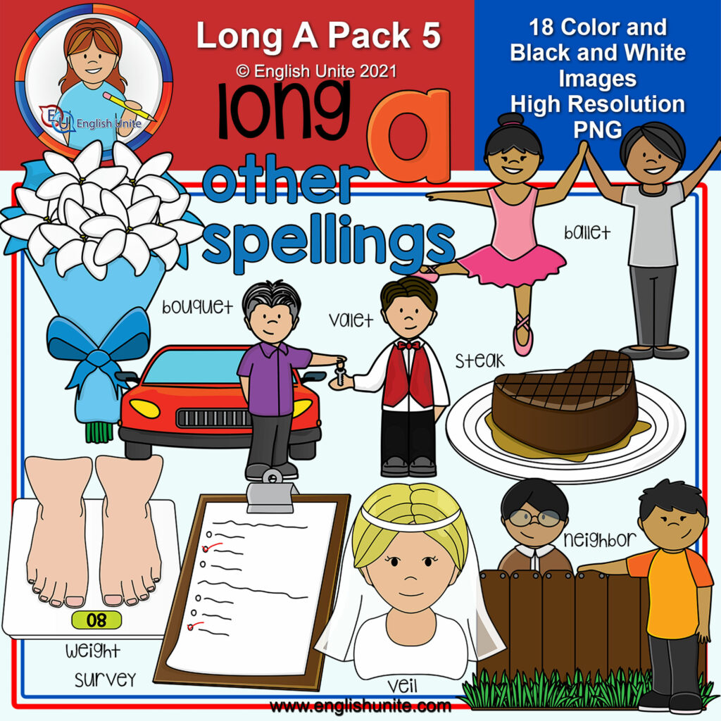 Clip Art - Long A Vowel Pack 5 (other spellings) | Made By Teachers
