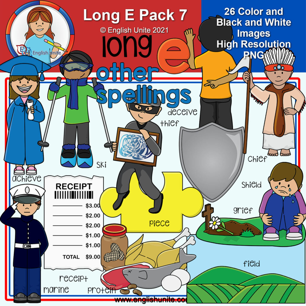 Clip Art - Long E Vowel Pack 7 (other spellings) | Made By Teachers