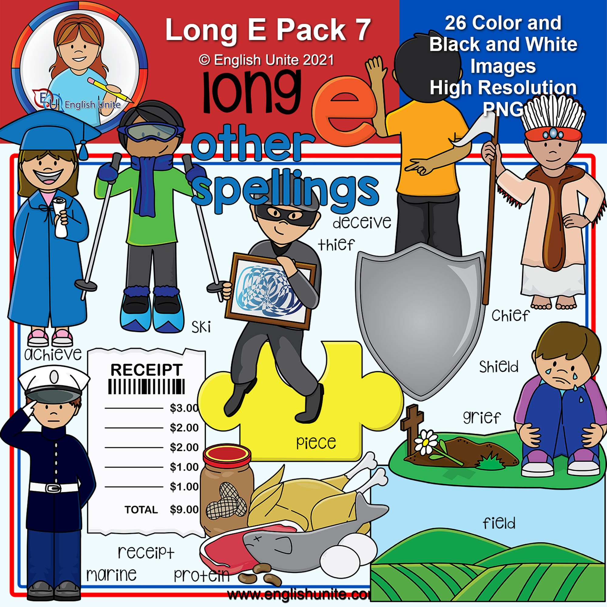 Clip Art - Long E Vowel Pack 7 (other spellings) | Made By Teachers